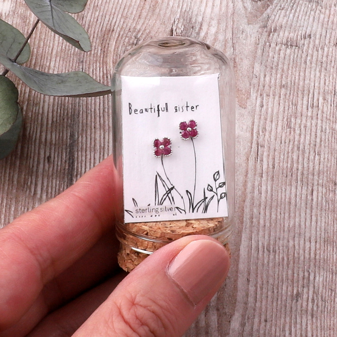 TT51065 'Beautiful sister' red four CRYSTAL petal flower/ silver ...