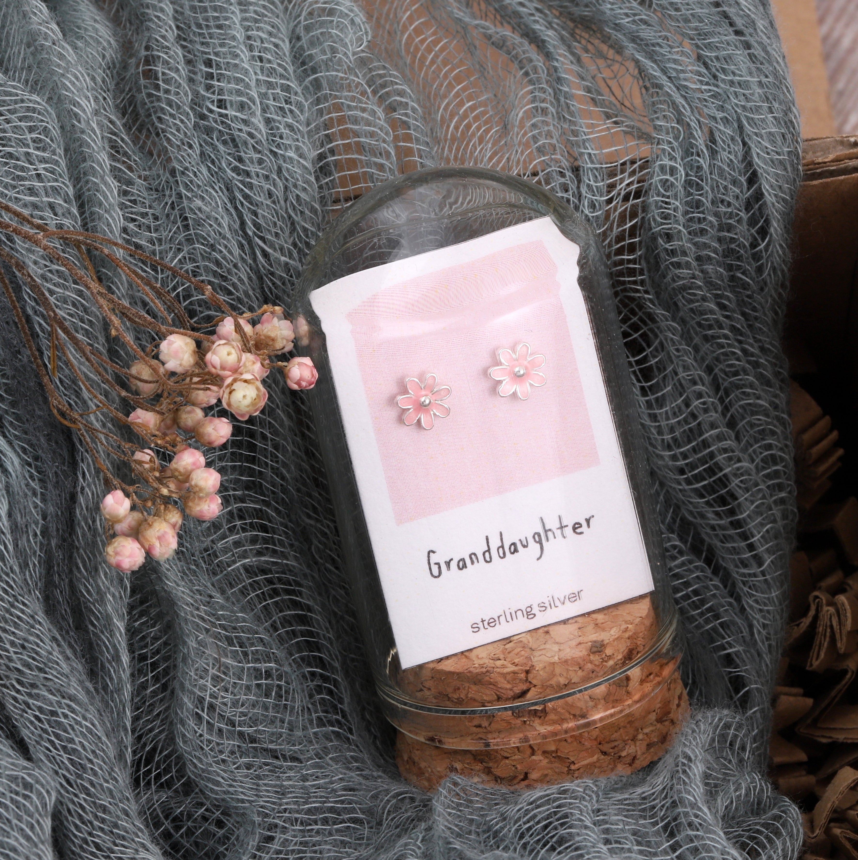 TT50025 Granddaughter blessing flower earrings/ pink – attic creations