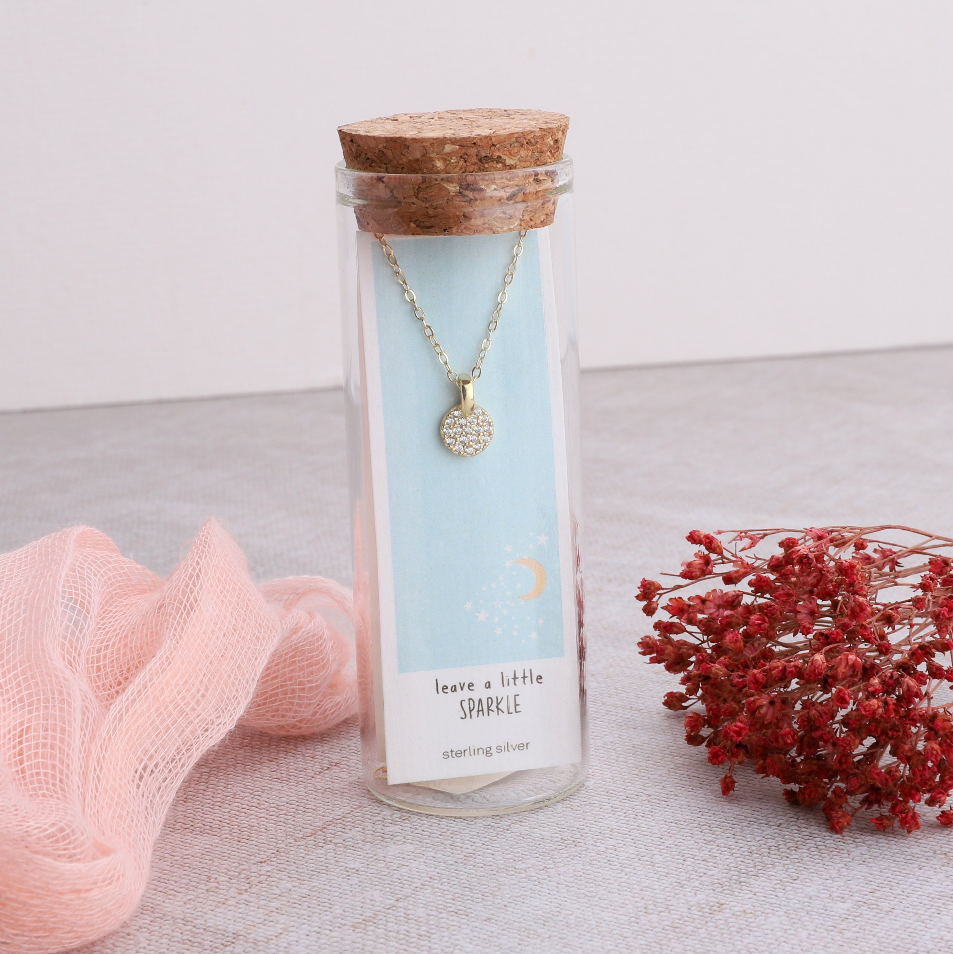 ST8074 Crystal inlaid disc necklace 14k gold – attic creations