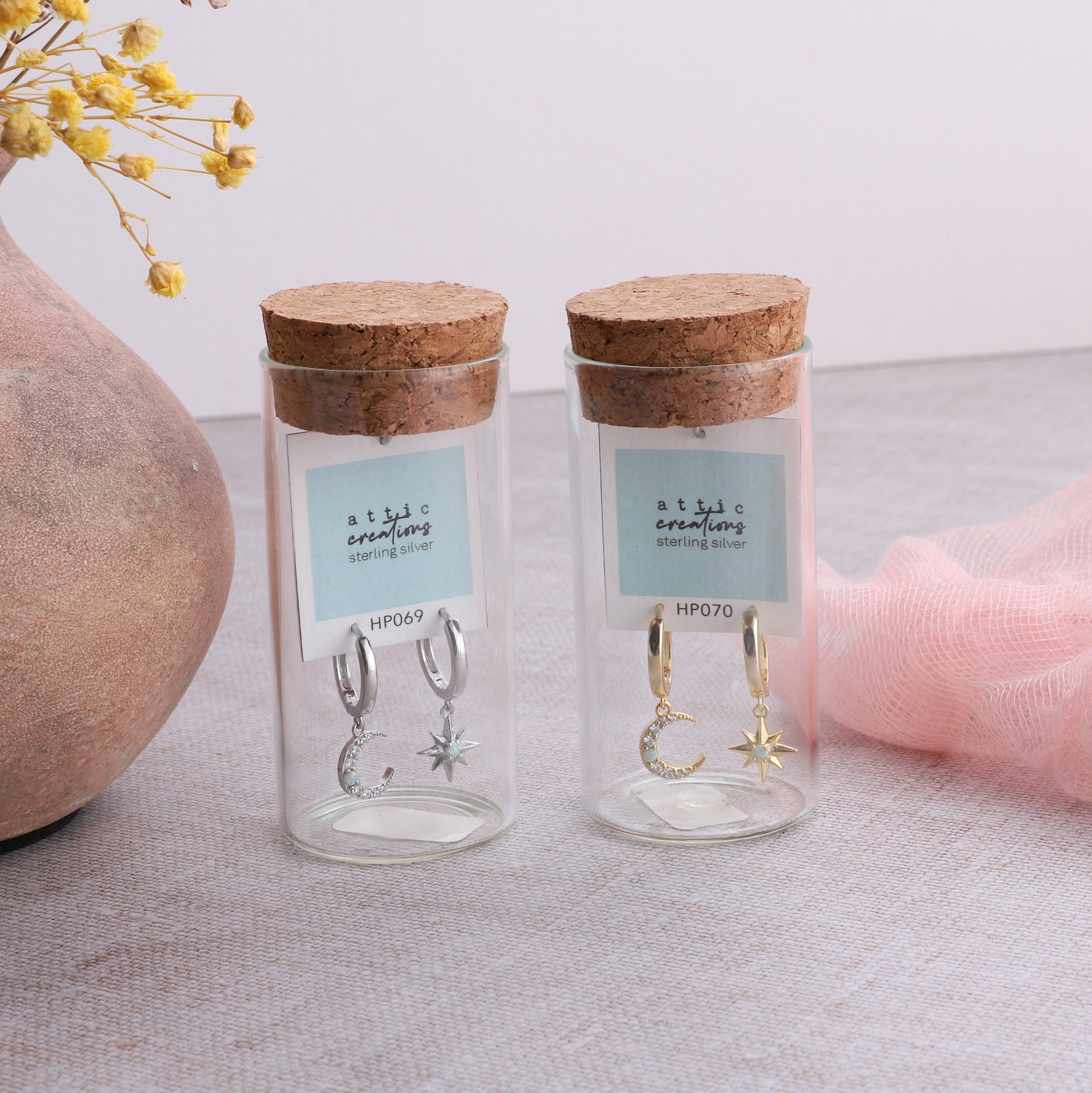 HP069 /HP070 Crystal Moon and Star Hoop earrings – attic creations