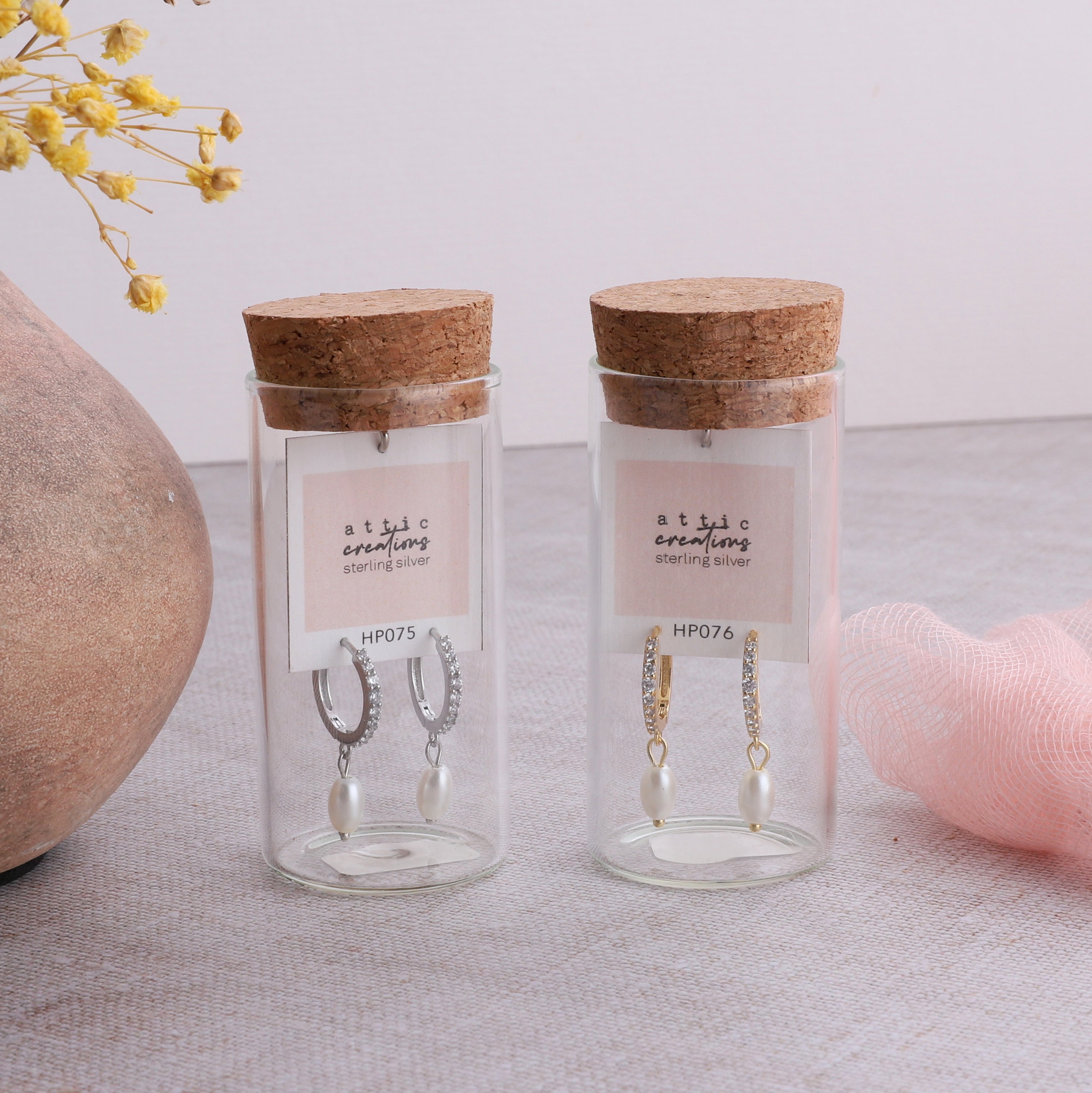 HP075 /HP076 Hanging Pearl with Crystal Hoop earrings – attic creations