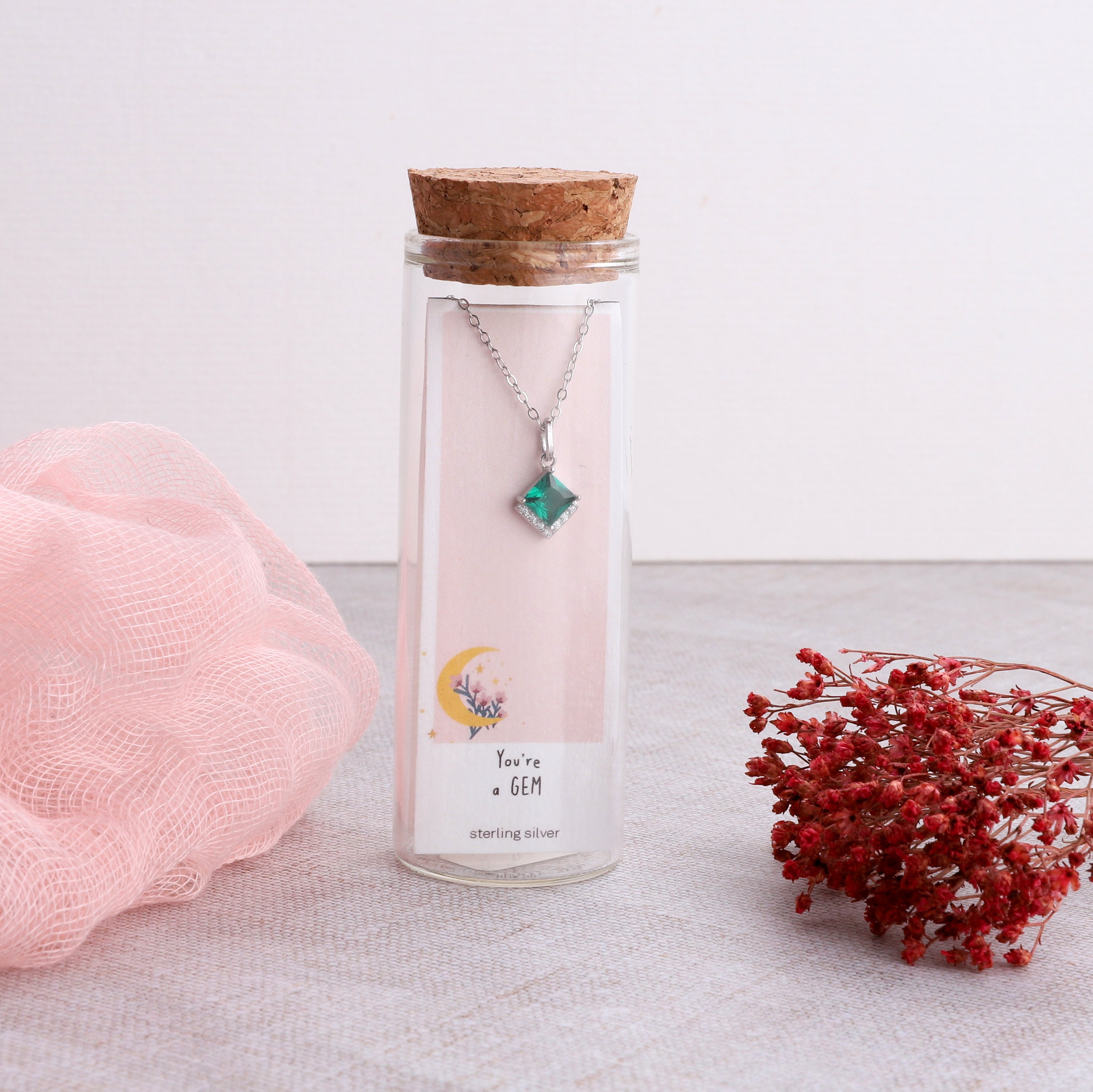 ST8092/93 'You're a gem' Large crystal with little crystal gems neckla ...