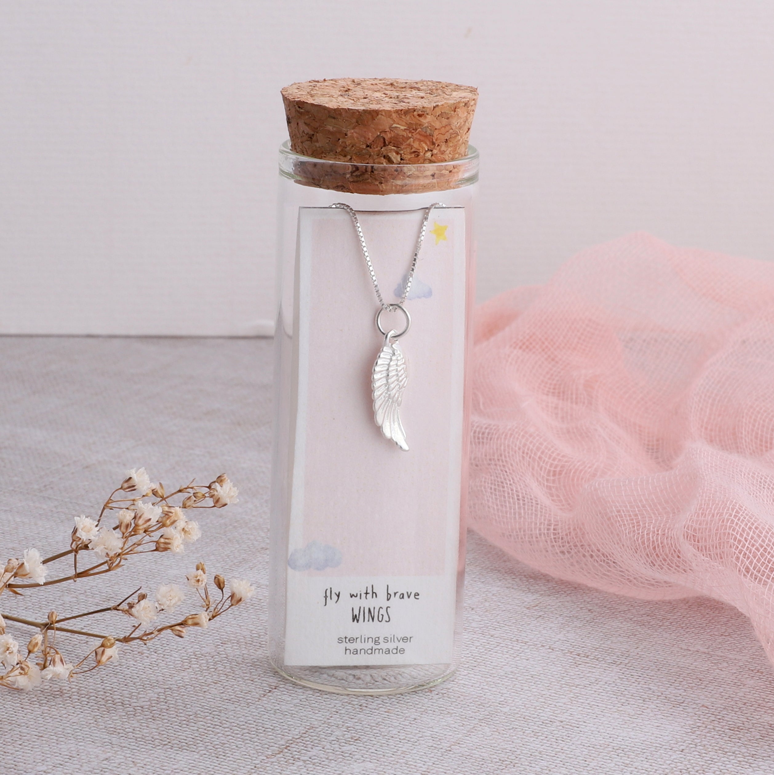 NT035 'Fly with brave wings' Angel wing Silver necklace – attic creations