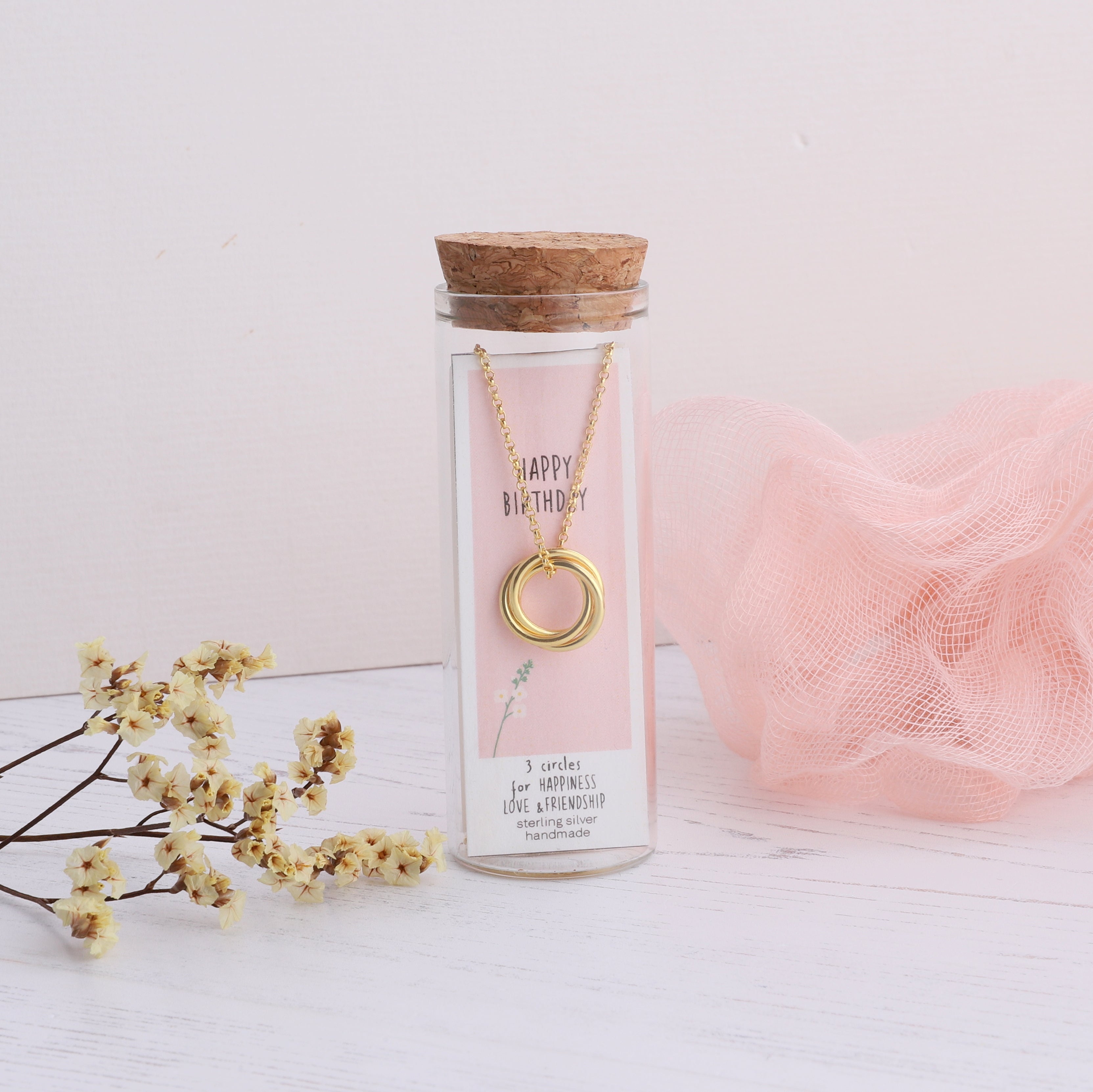 ST8012 Happy birthday three circles necklace gold – attic creations