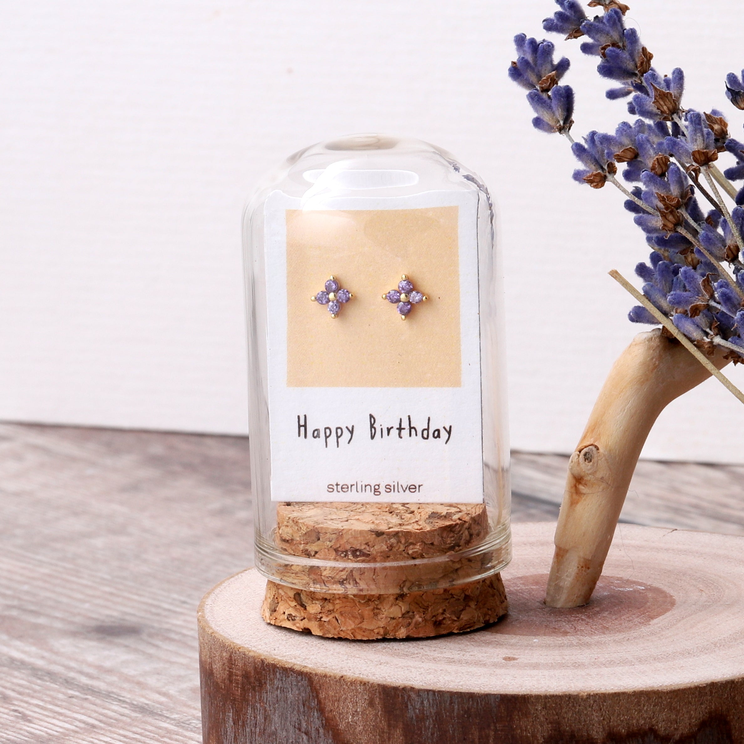 TT50111/112 'Happy Birthday' Purple Crystal star earrings SILVER/GOLD ...